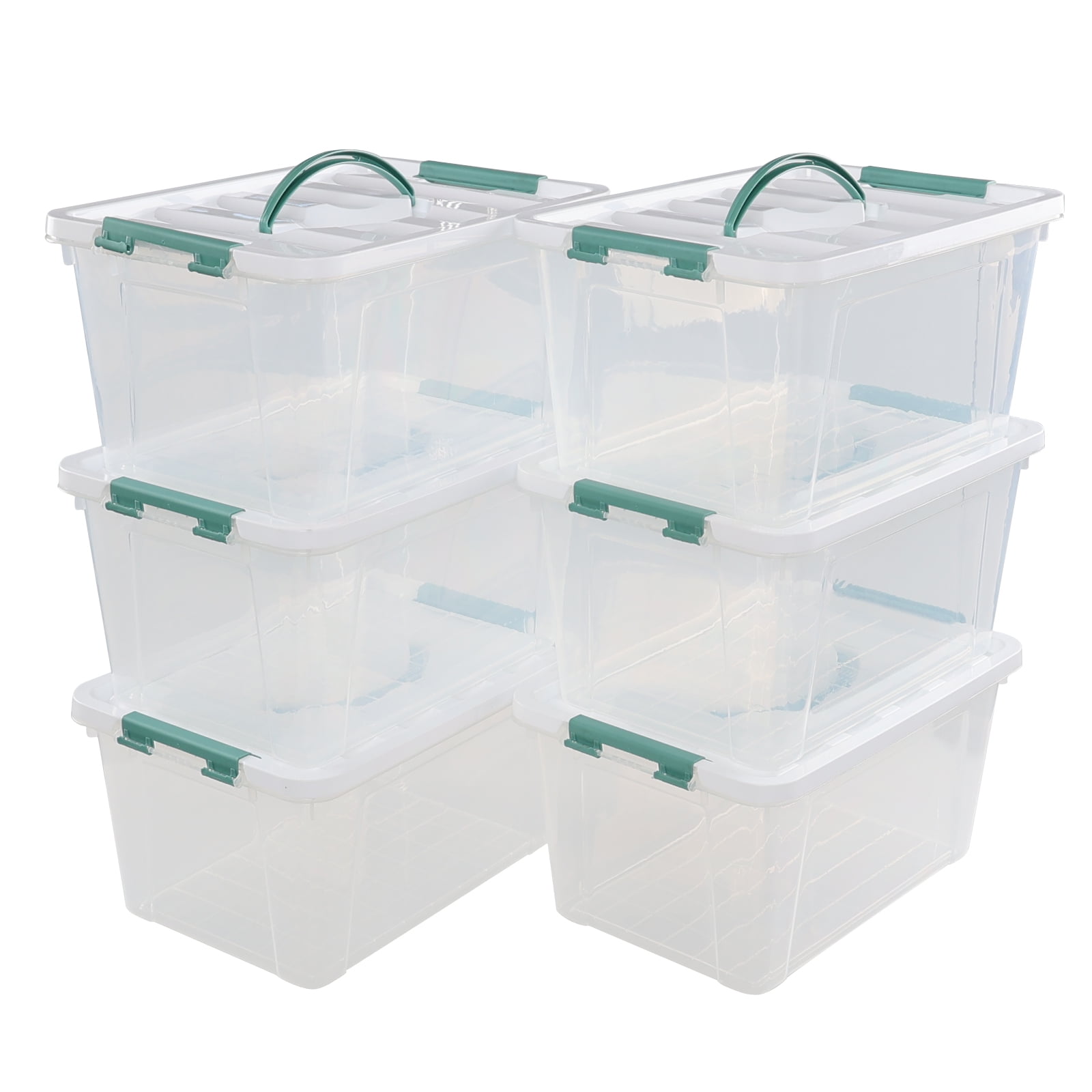 Doryh 6 Pack Latching Storage Box with Handle, 14 Quart Plastic Tote ...