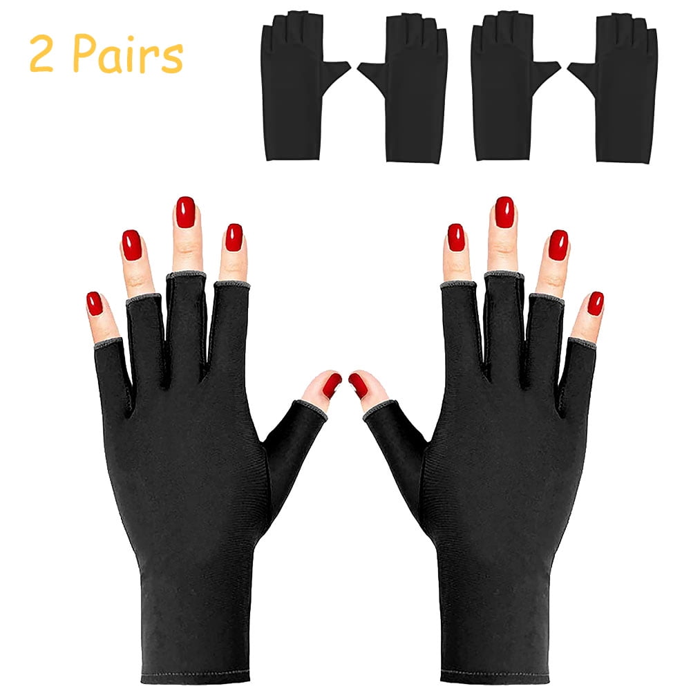 Dosaele 2 Pairs UV Shield Glove Gel Manicures Glove Anti UV Fingerless ...
