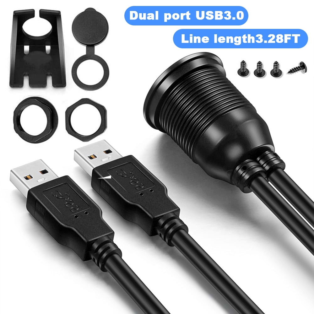 Dosaele 2 Ports Dual USB 3.0 Male to USB 3.0 Female AUX Flush Mount Car ...