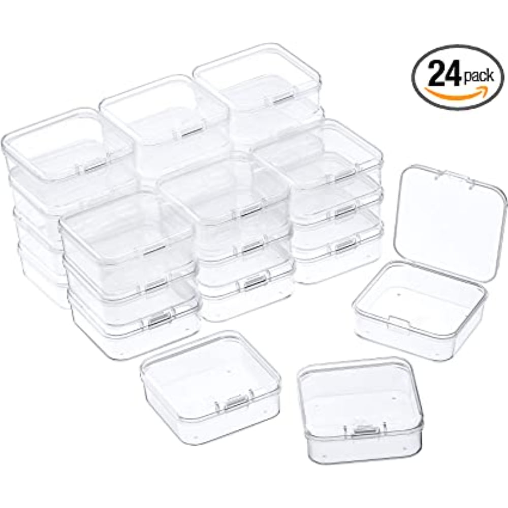 Dosaele 24 Packs Small Clear Plastic Containers with Hinged Lids for ...