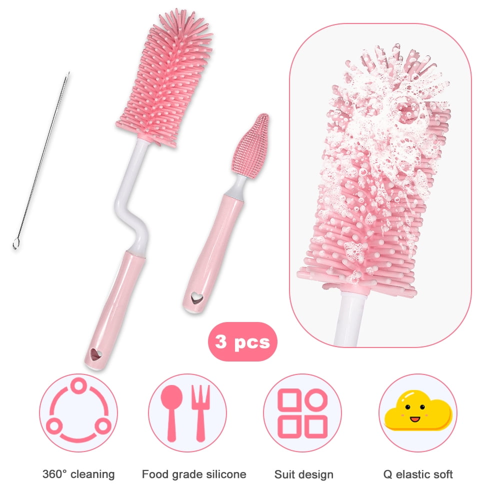 Dosaele 3 Pack Silicone Baby Bottle Cleaning Brush Set - Long Handle Bottle Cleaner for Washing ...