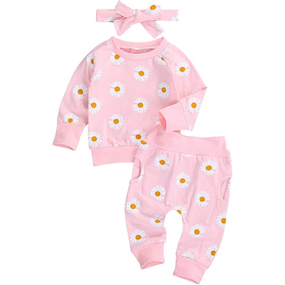 Dosaele Baby Girl Clothes Set Long Sleeve Pants and Headband 3 Piece ...