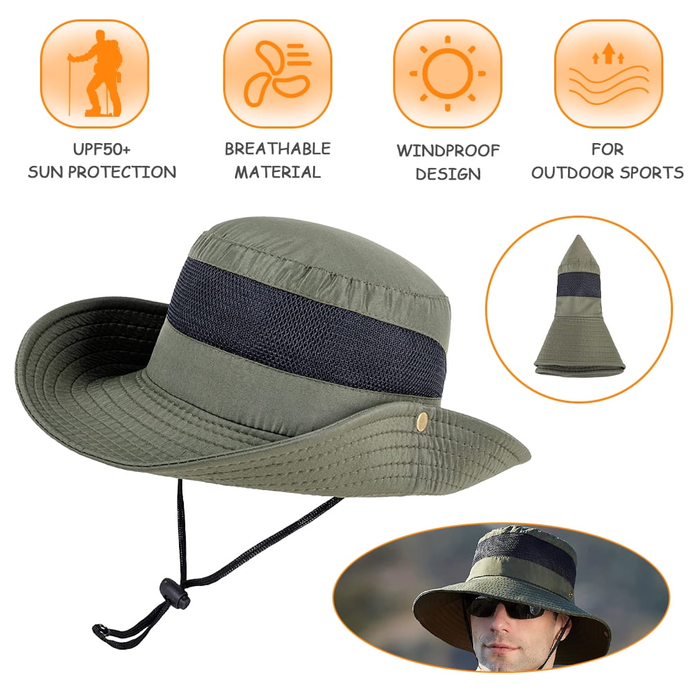 Dosaele Fisherman Bucket Cap Nylon Wide Brim Sunshade Anti UV ...