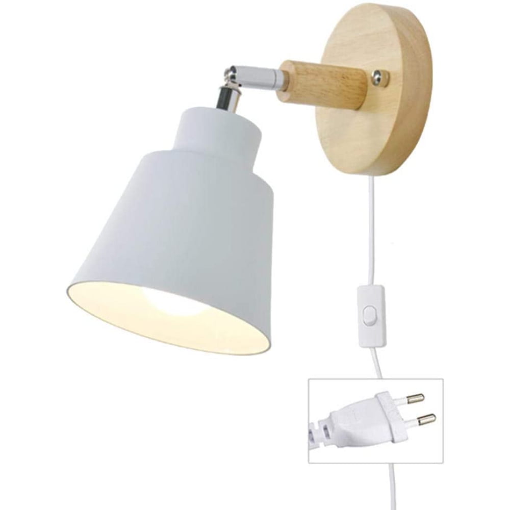 Dosaele Wall Lamp with Cable for Socket White E27 Wood Wall Light with ...