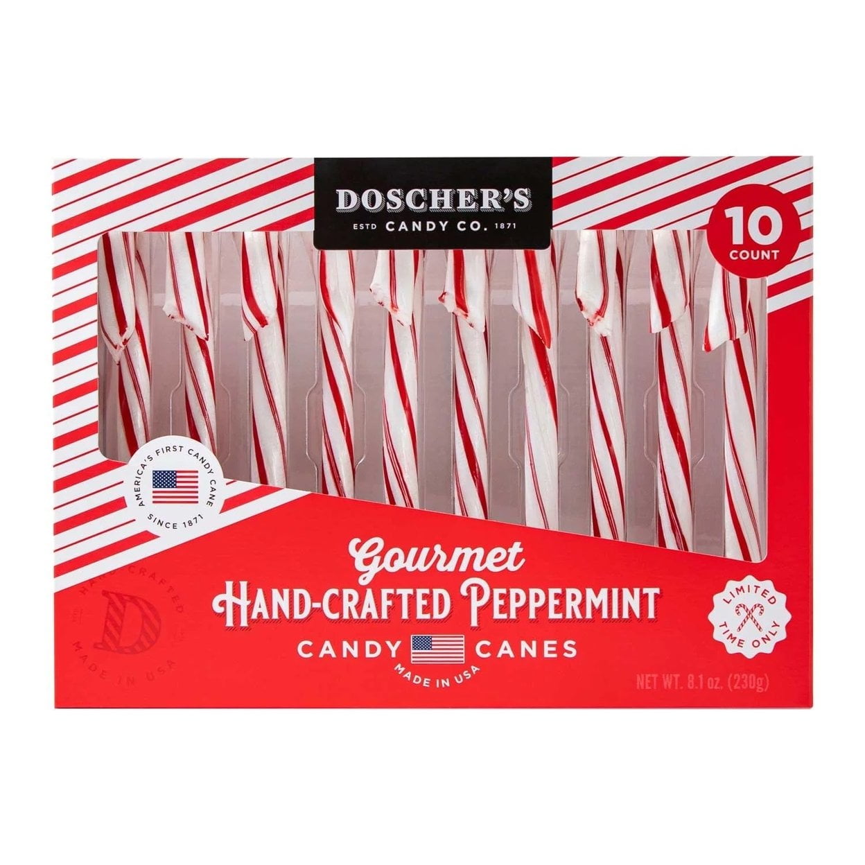 Doscher's Handcrafted Peppermint Candy Canes, 10 Count, Unique Texture ...