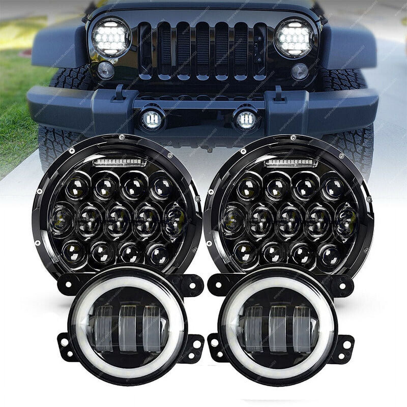 Dot 7'' Round Projector LED Headlights + 4" Fog Lights Kits for Jeep ...