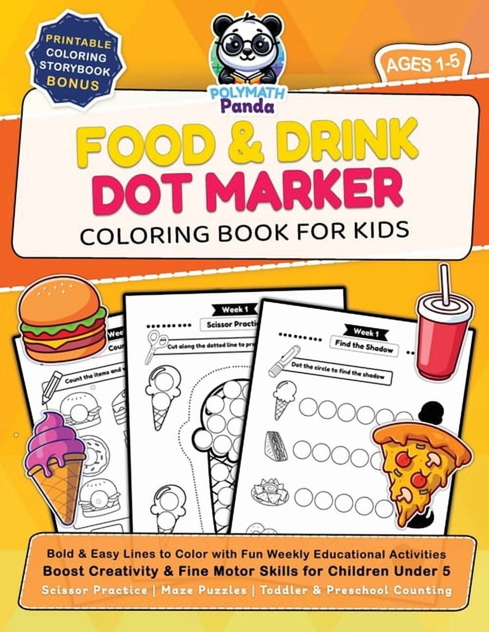 Dot Art Coloring for Kids Food and Drink Dot Marker Coloring Book for ...