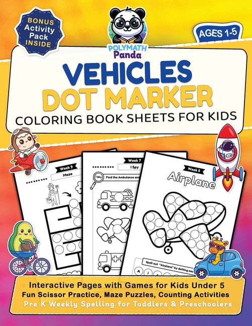 Dot Art Coloring for Kids Vehicles Dot Marker Coloring Book Sheets for ...