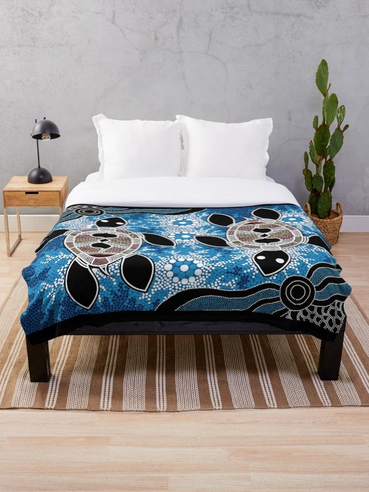 Dot Art Turtle Sherpa Throw Blanket, Blue Black Polyester Fleece, 2 ...