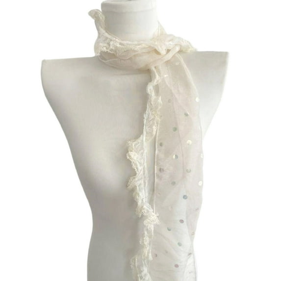 Dot Lace Trim Sheer Scarf Lightweight Breathable Polyester For Women ...