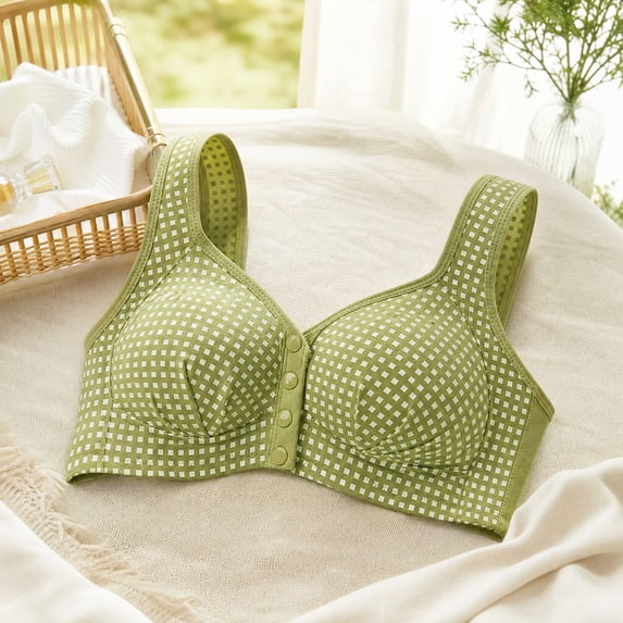 Dot Pattern Front Snap Bra For Women With Wide Shoulder Straps, Women’s ...