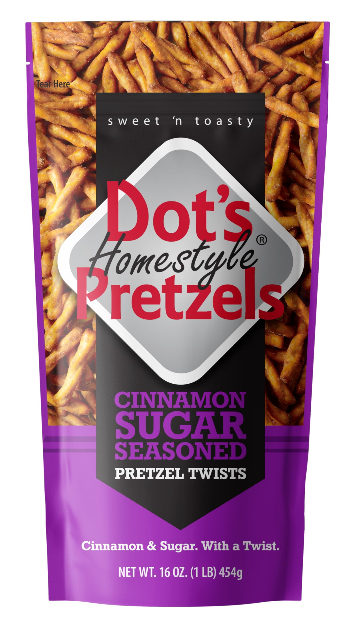 Dot's Pretzels Cinnamon Sugar SBF3 Seasoned Pretzel Twist Snack, 16oz ...