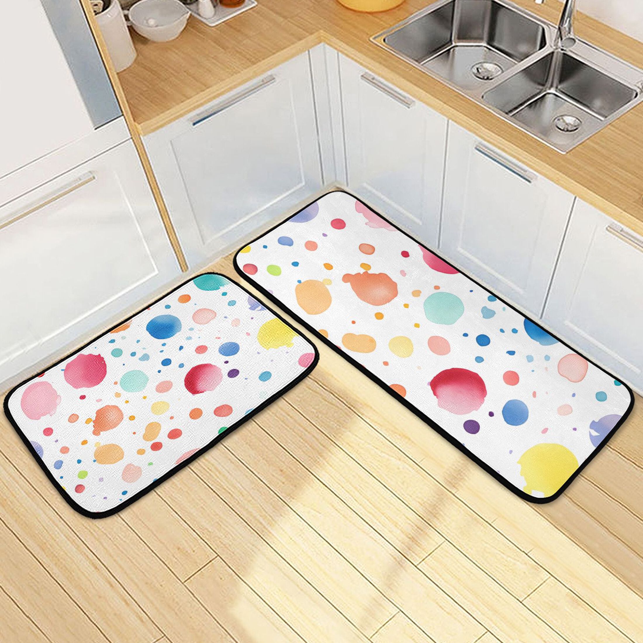 Dots Abstract Kitchen Rugs Set of 2 Non Slip Floor Foam Mat Cushioned ...