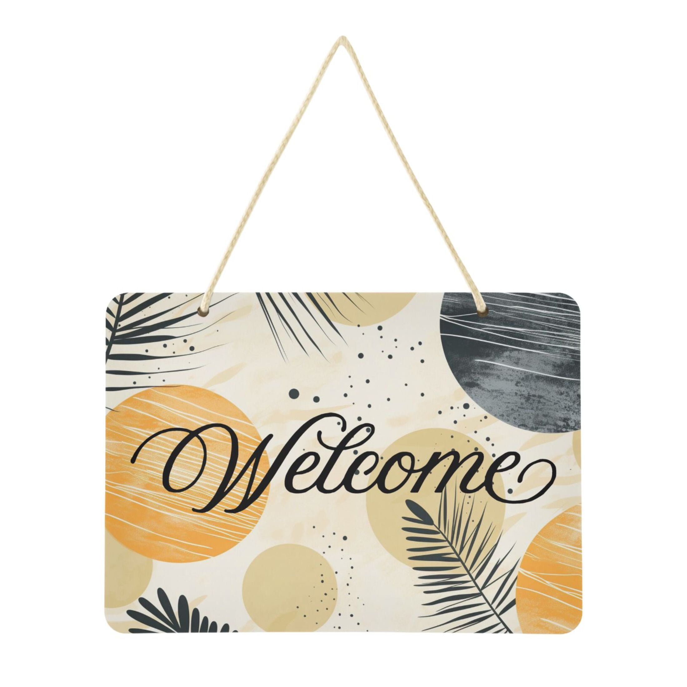 Dots Circles Leaf Welcome Sign Front Door PVC 14x10 inch Hanger Hello ...