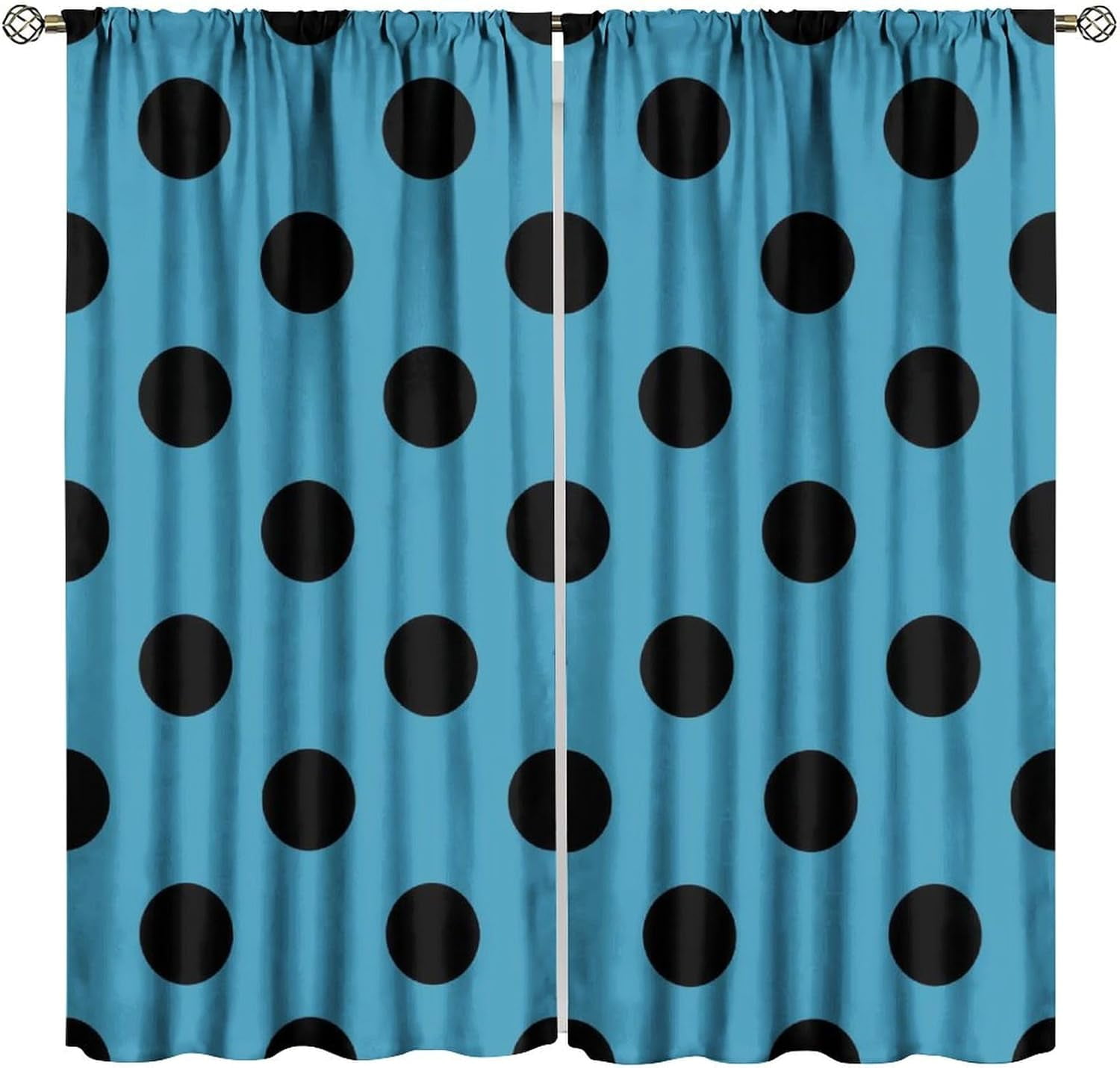 Dots Curtains Modern Abstract Black Polka Dot Blue Aesthetic Art Kids ...