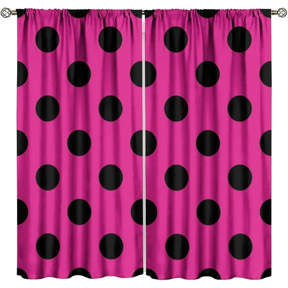 Dots Curtains Vintage Fun Cute Black Polka Dot Pink Aesthetic Art Kids ...