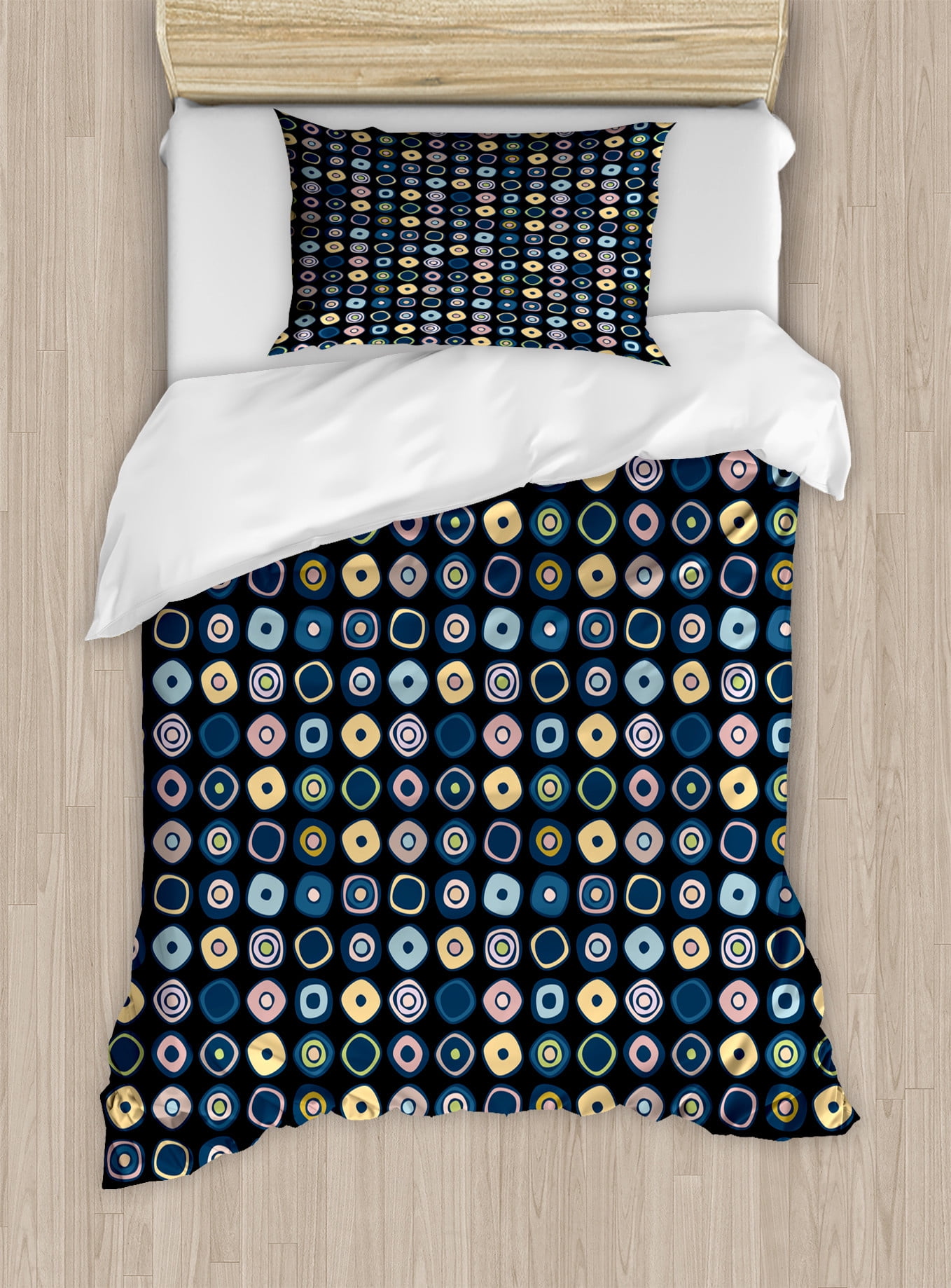 Dots Duvet Cover Set, Pastel and Geometric Forms with Disc Shaped Spots ...