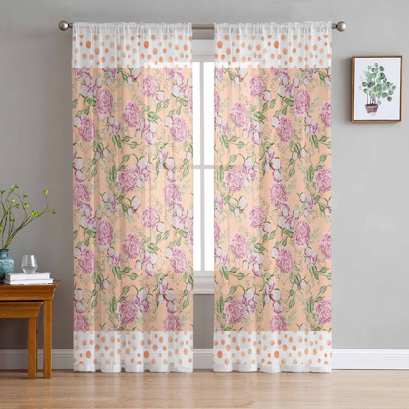 Dots Geometric Abstract Pattern Tulle Curtains for Living Room Bedroom ...