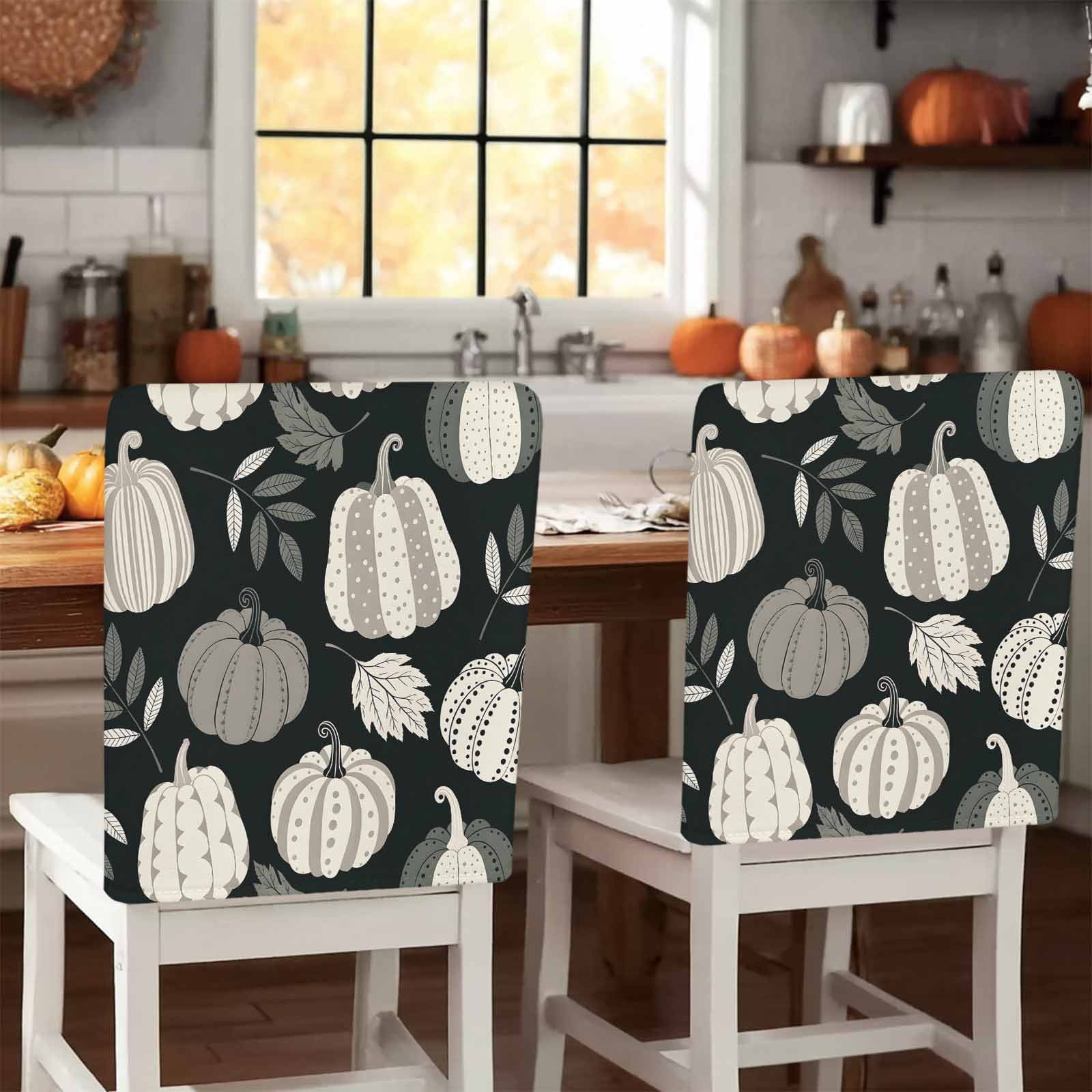 Dots Pumpkin Chair Covers Set of 1 Gray Pumpkin Leaf Thanksgiving Day ...