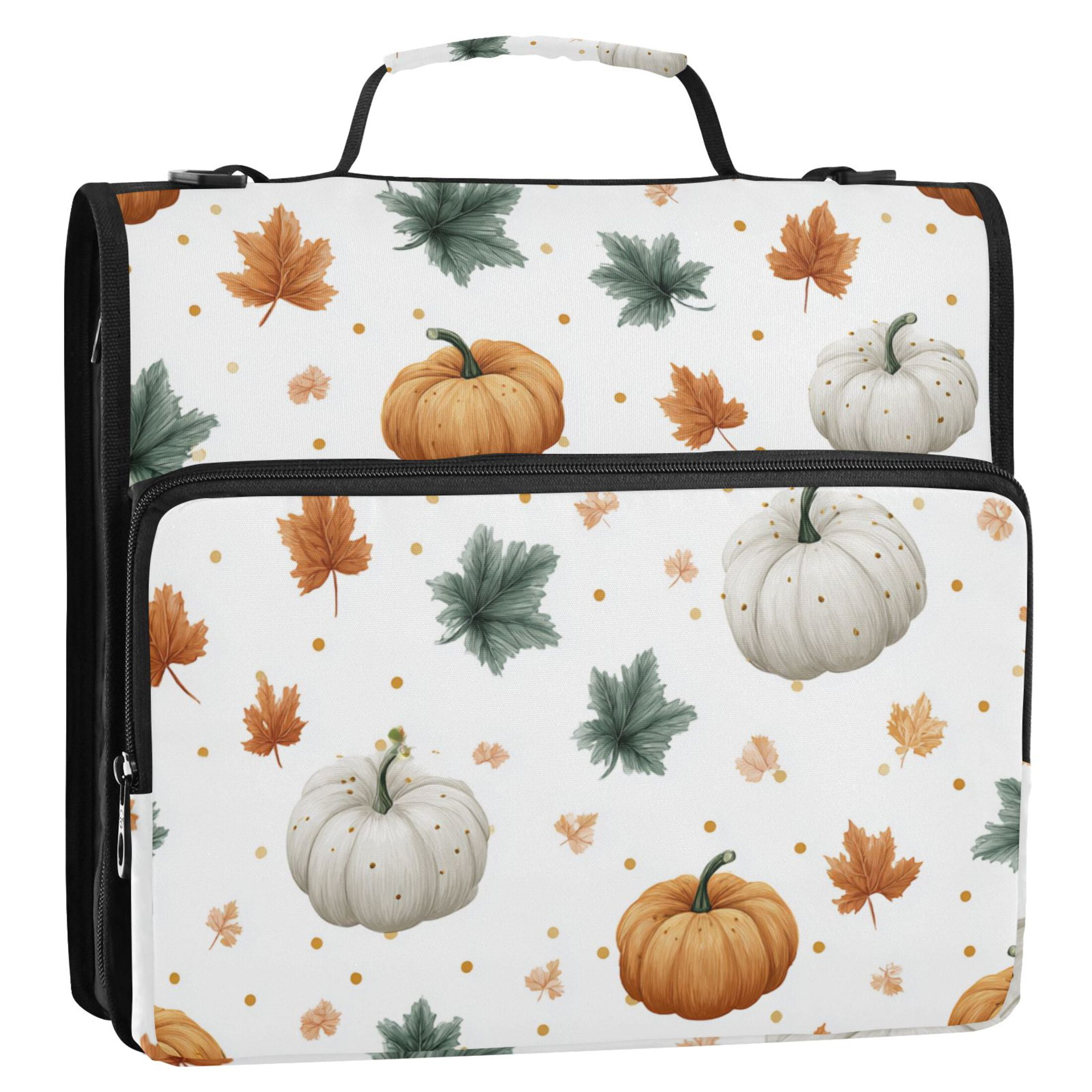 Dots Pumpkins Leaves Harvest Festival Binder Bag with Shoulder Strap 3 ...