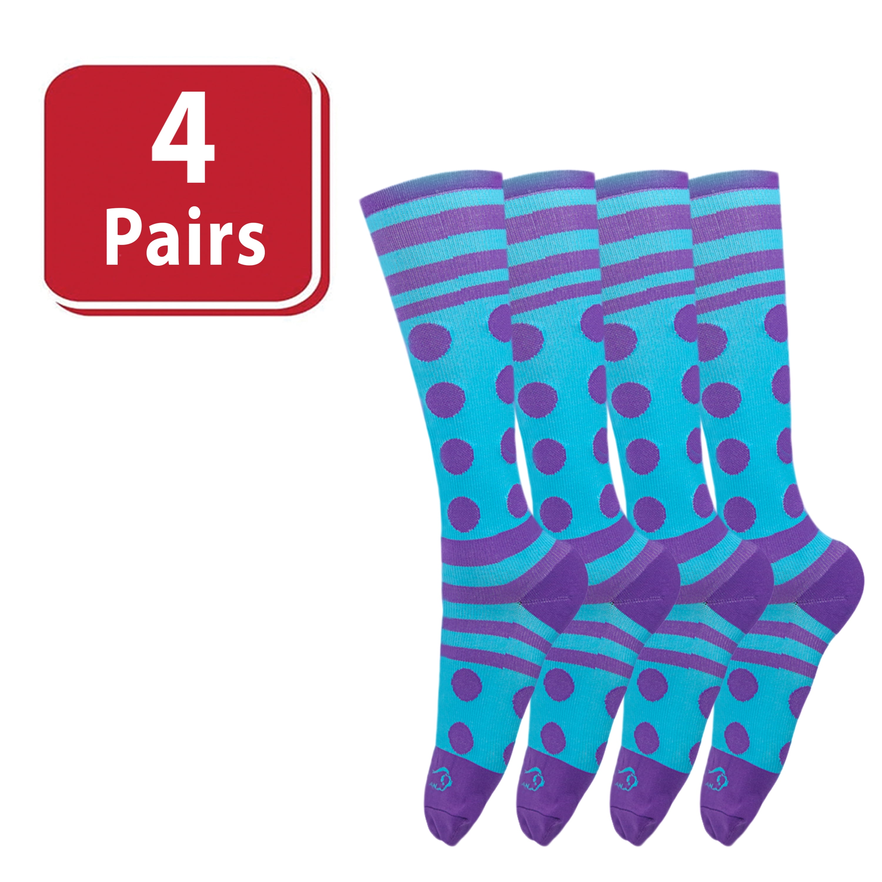 Dots & Stripes Compression Socks 12-15 mmHg, Blue/Purple, Anti-Fatigue ...