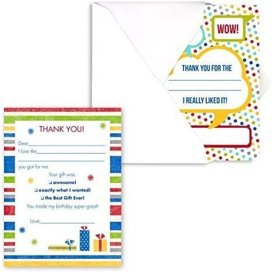 Dots and Stripes Kids Thank You Note Card Pack / 20 Fill In Childrens ...