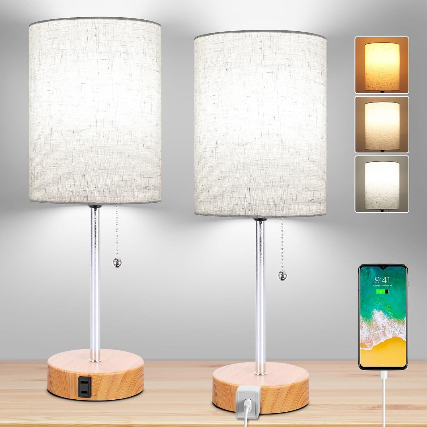 Dott Arts Table Lamp for Bedroom Set of 2, USB Bedside Lamp with AC ...