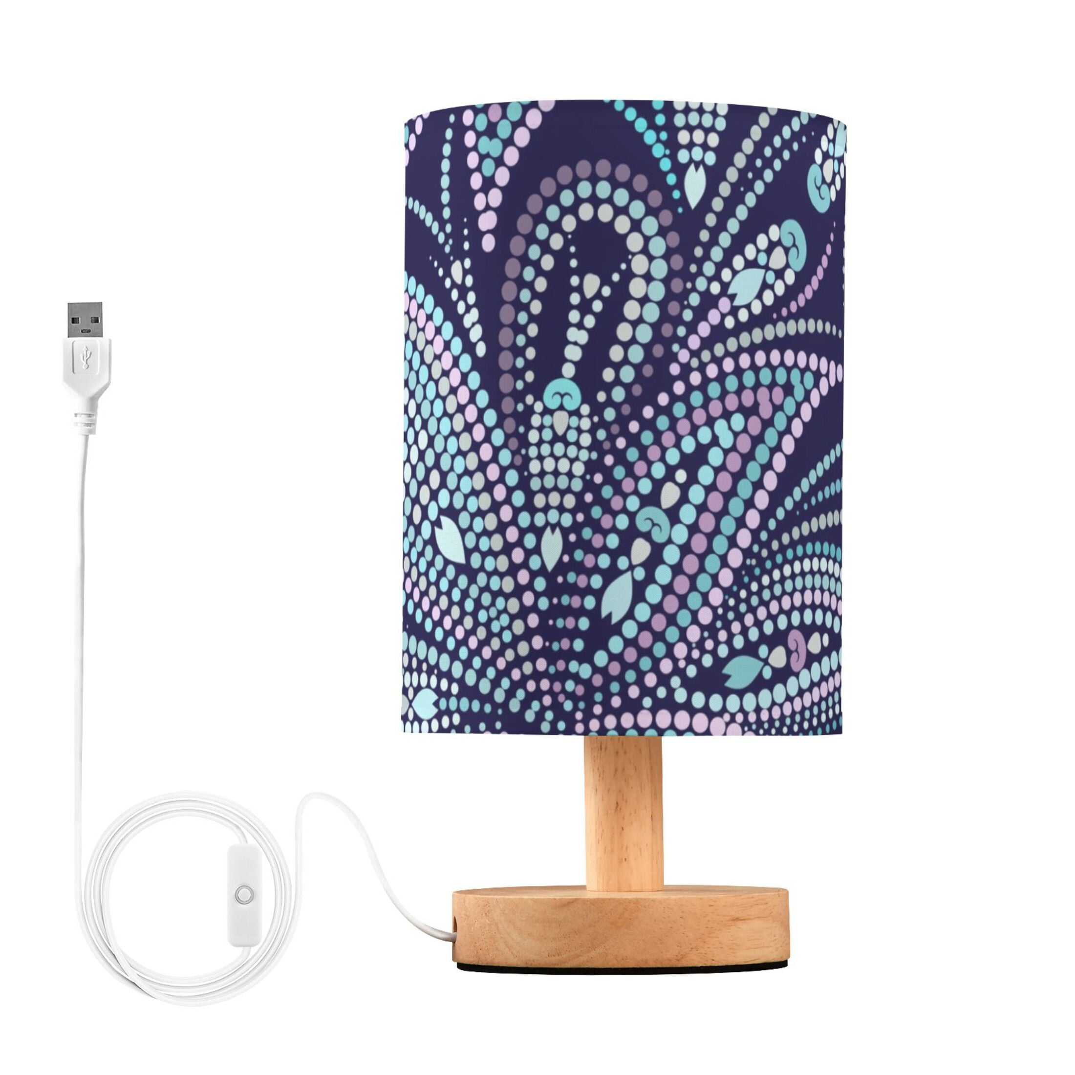 Dotted Blue Pattern Paisley and Beads Bedside Table Lamp LED Warm ...