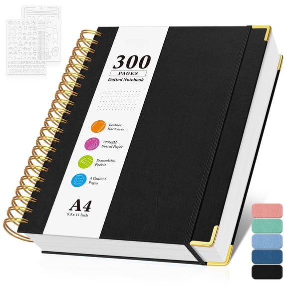 Dotted Journal Spiral Notebook 300 Pages Leather Notebooks With Contens ...