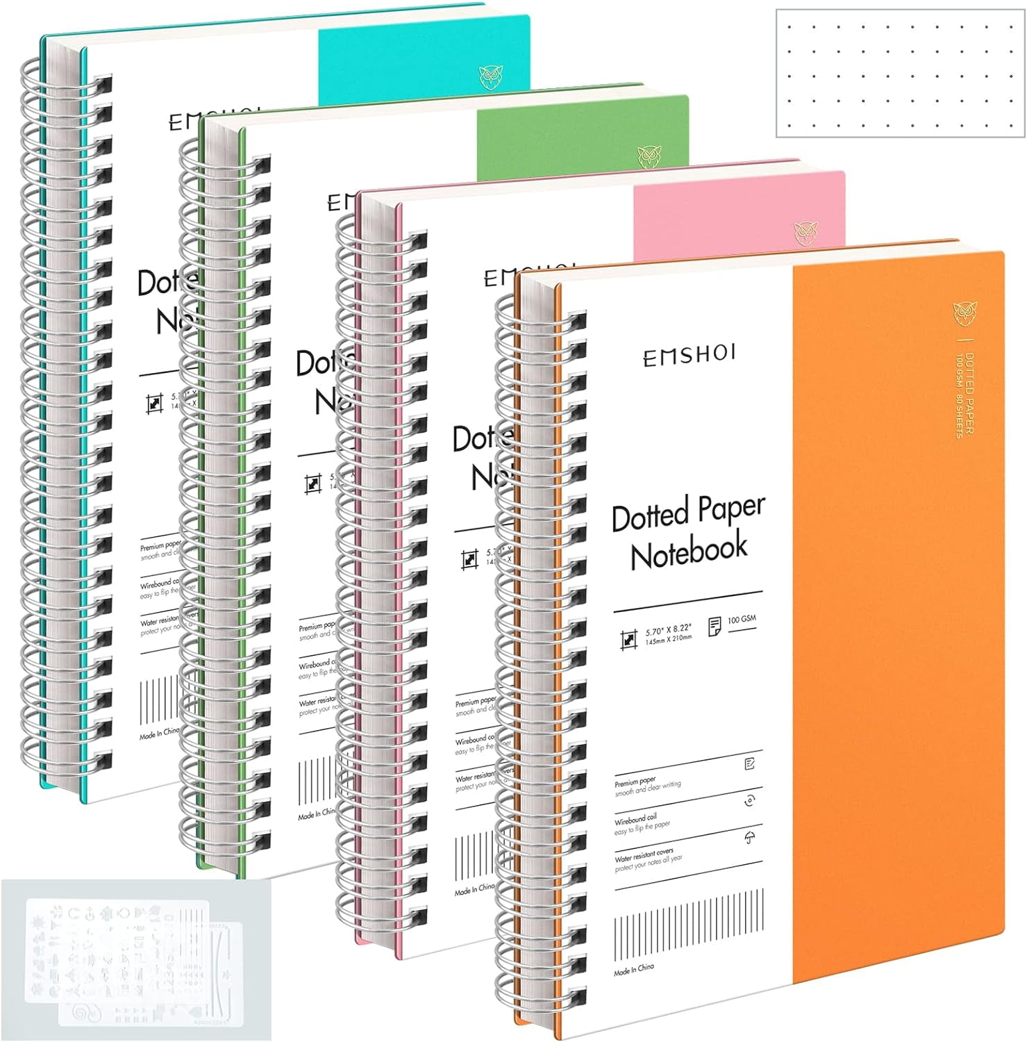 Dotted Journal Spiral Notebook, 4 Pack 5.7" x 8.22" A5 Small Dot Grid ...