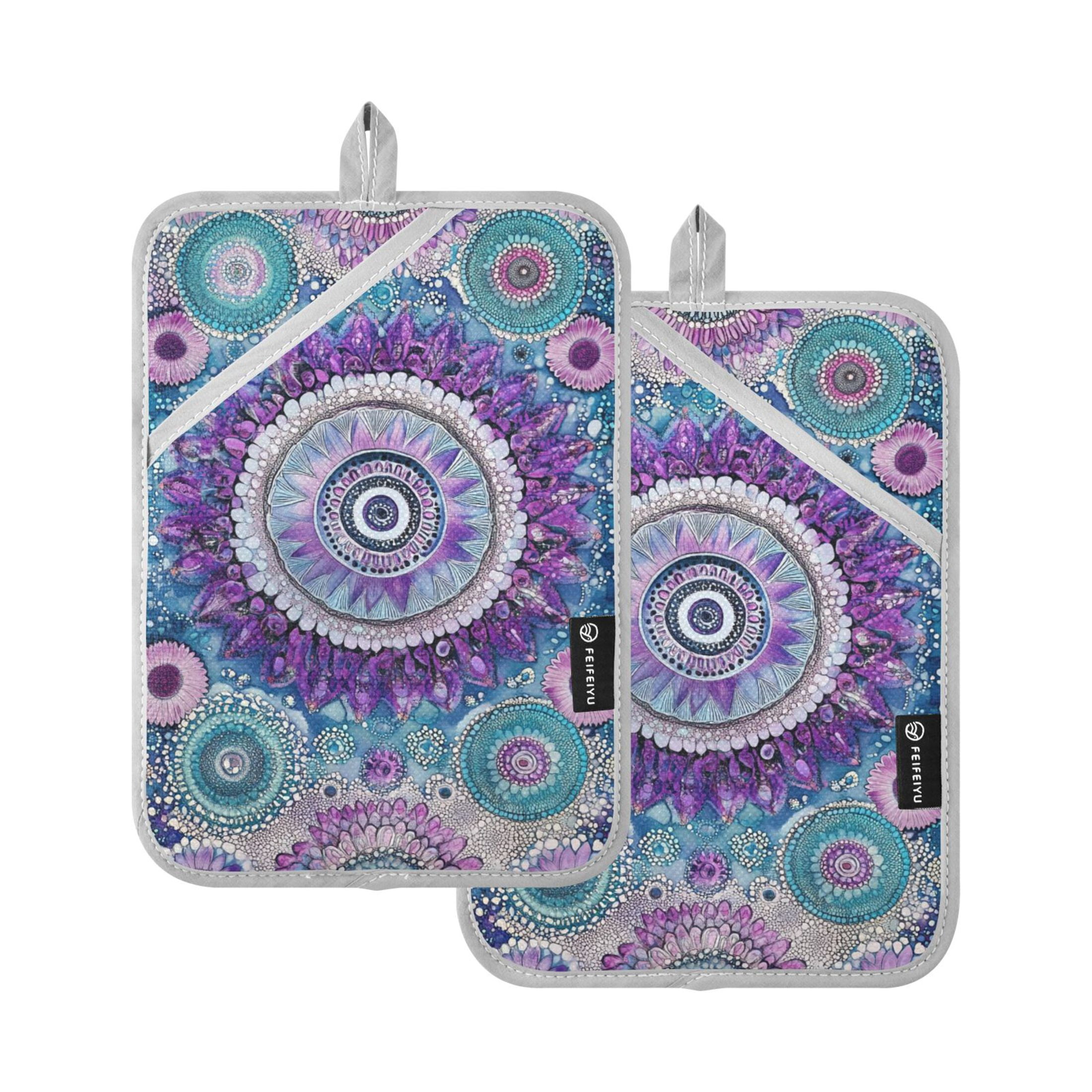 Dotted Mandala Flowers Pot Holder Heat Resistant Mat Oven Hot Pads ...