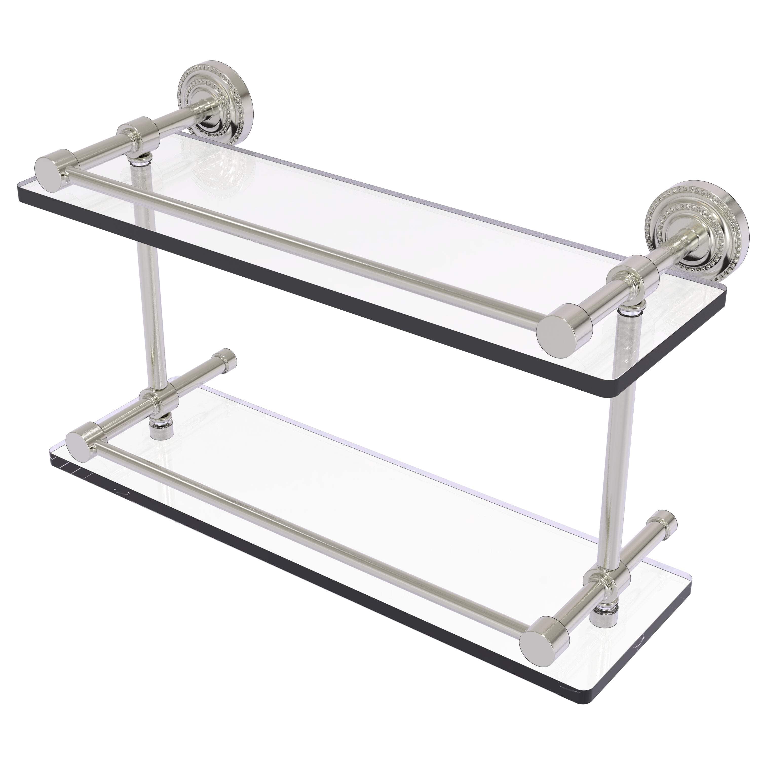 Dottingham 16-in Double Glass Shelf with Gallery Rail in Satin Nickel ...