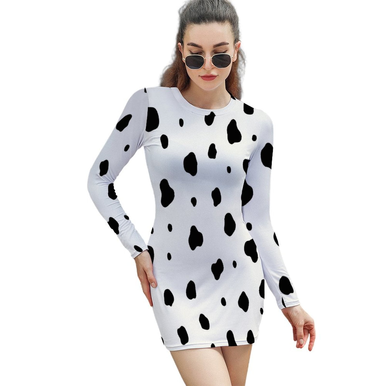 Dotty Dog Women's Long Sleeve Bodycon Dress Soft Stretchy For Everyday ...