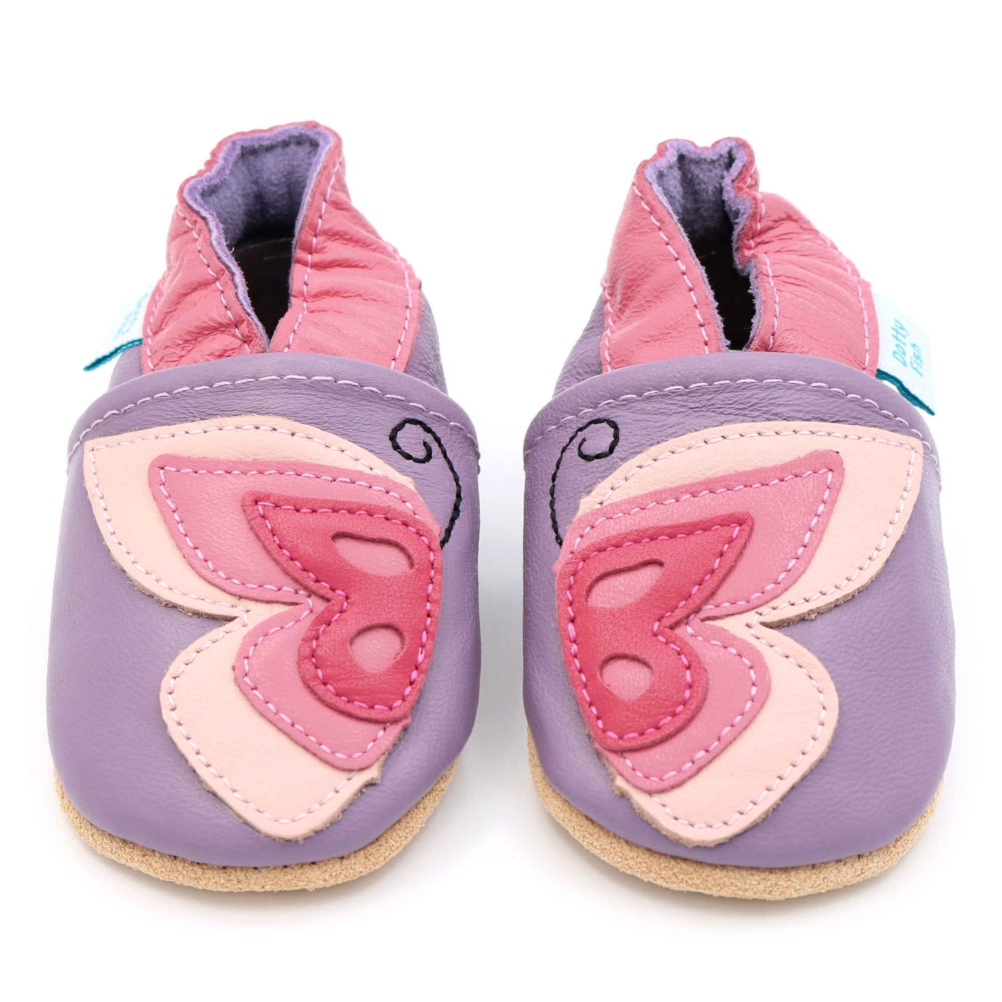 Dotty Fish Soft Sole Leather Pre-Walker Shoes - Purple Butterfly - 6-12 ...