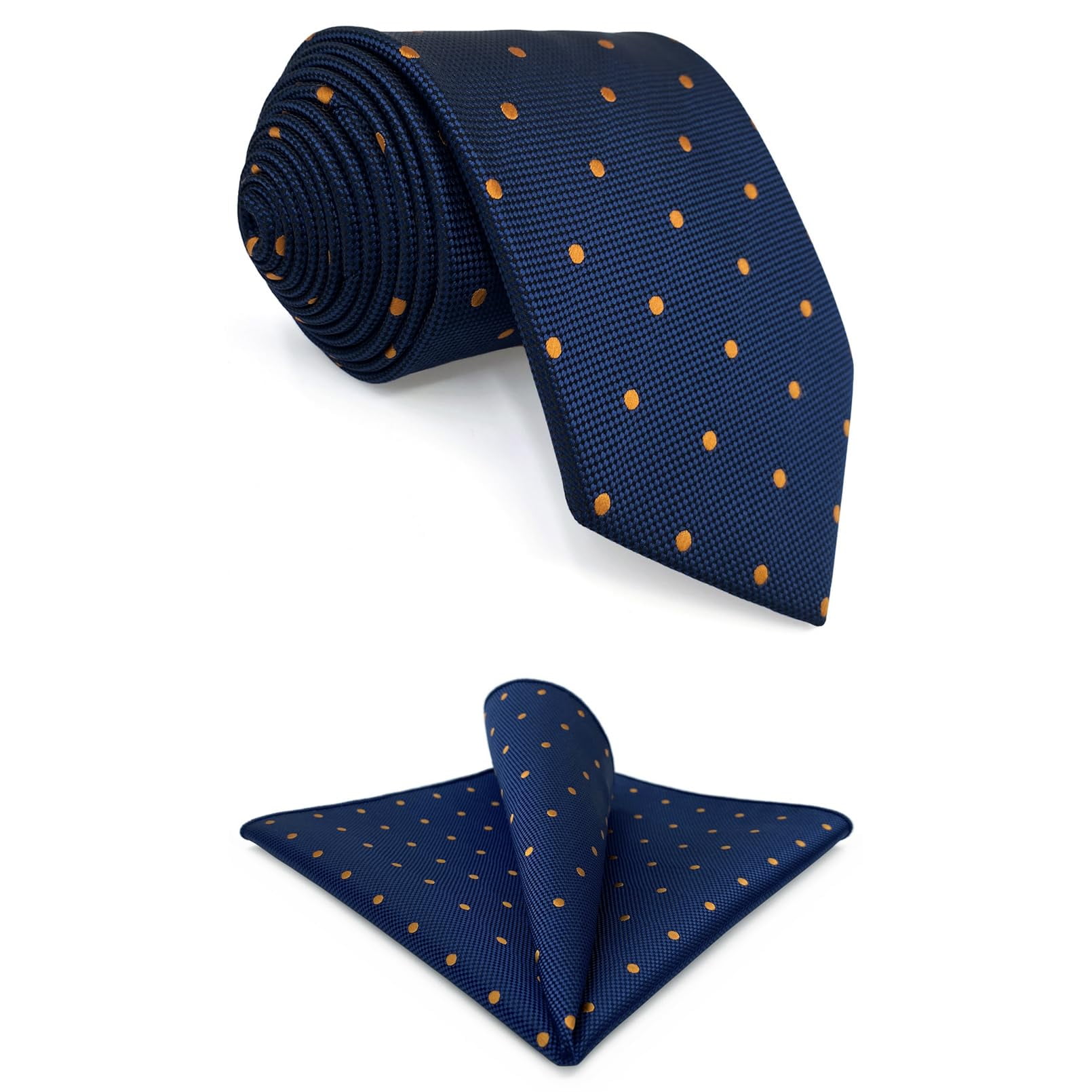 Dotty Necktie and Pocket Square Set for Men Navy Blue Orange Dots Tie ...