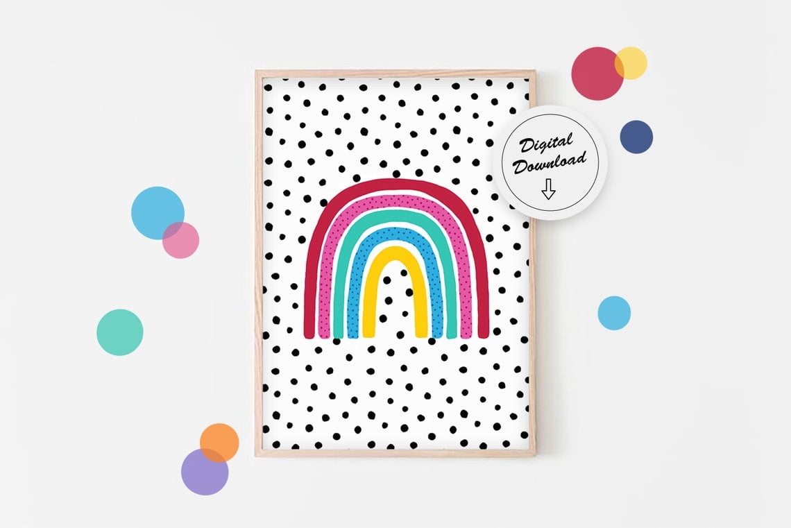 Dotty Rainbow Colourful Bedroom,Nursery Print - Wall Art, Modern Wall ...