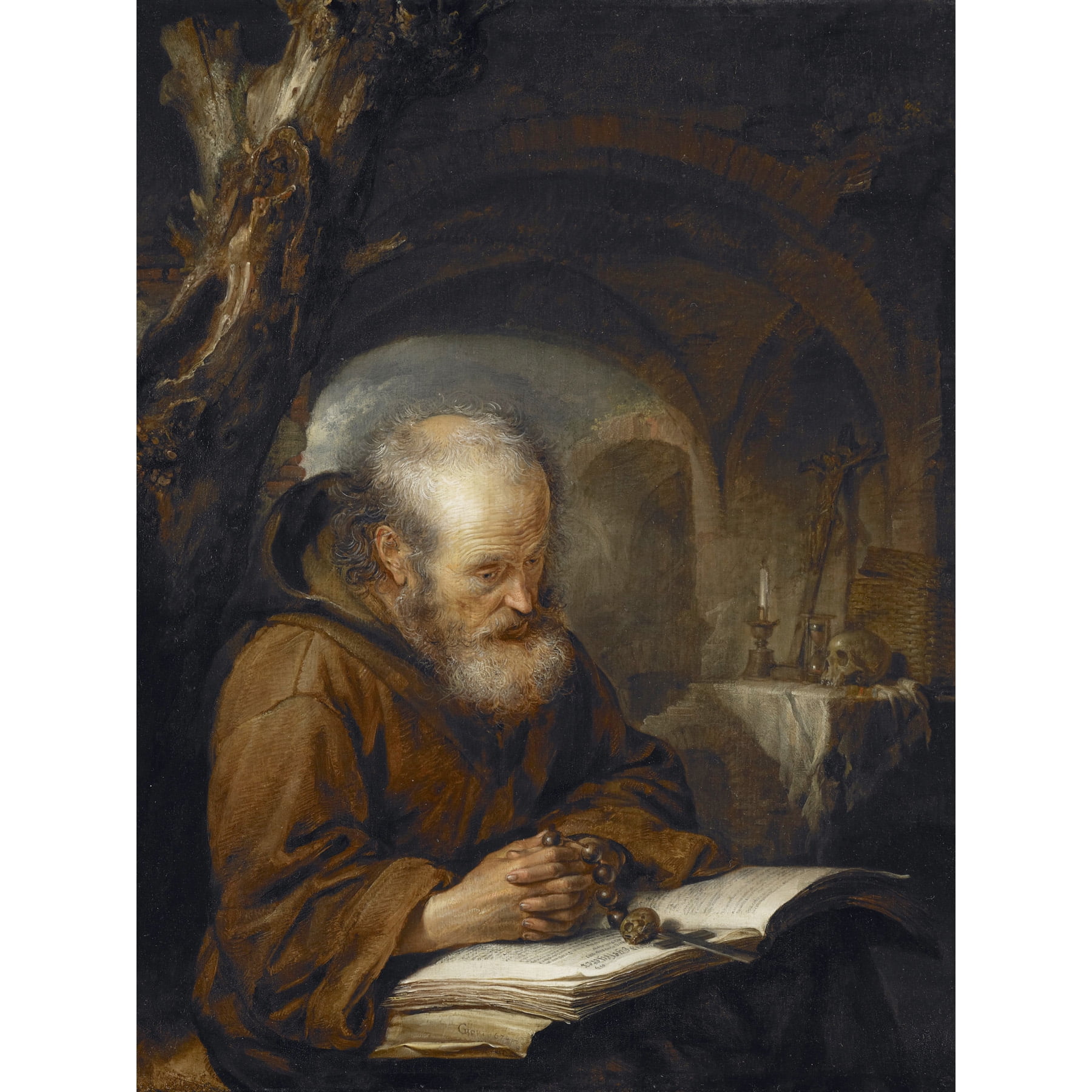 Dou Hermit Praying Religious Man Painting Extra Large Art Print Wall Mural Poster Premium XL ...