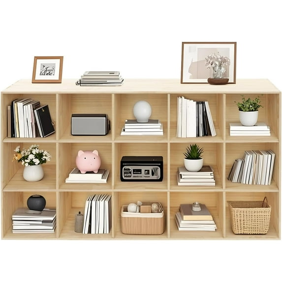 DouSeiAi 15 Cube Open Bookcase, 3 Tier Wooden Floor Standing Low ...