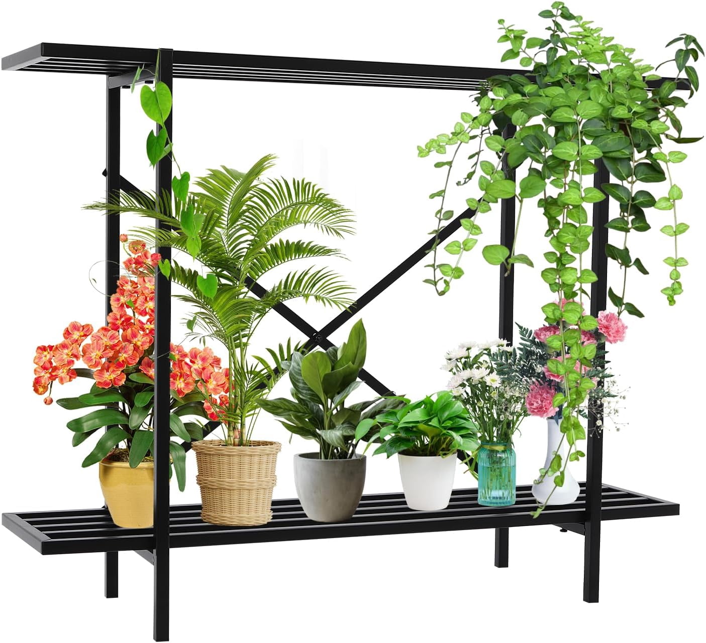 DouSeiAi 2-Tier Sturdy Plant Stand, Metal Plant Shelf, Heavy Duty Plant ...