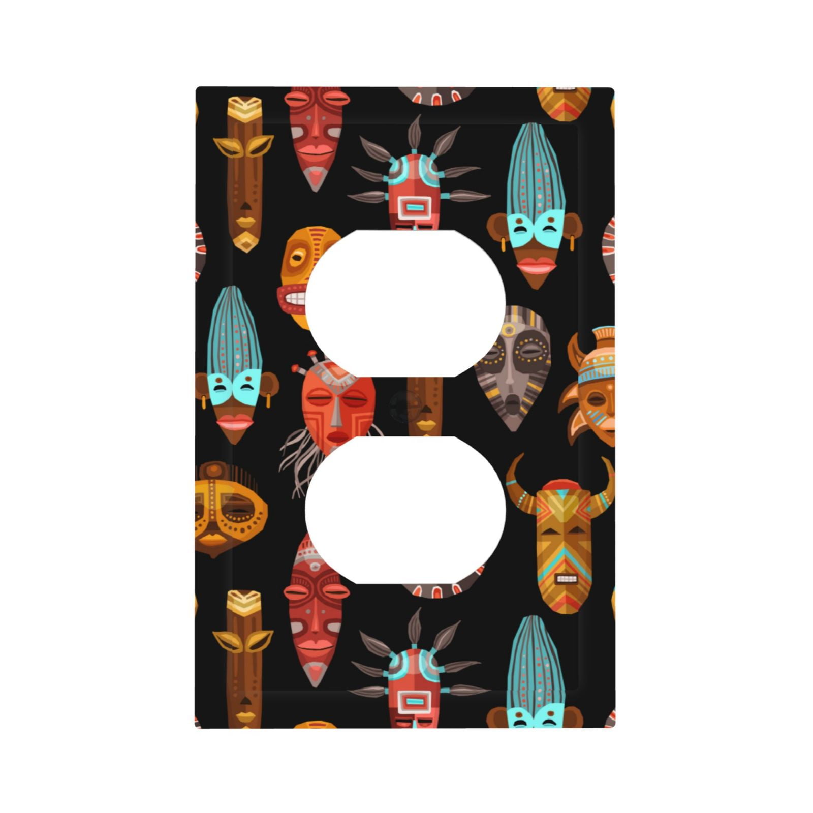 DouZhe 1-Gang Duplex Outlet Cover, African Ethnic Tribal Masks ...