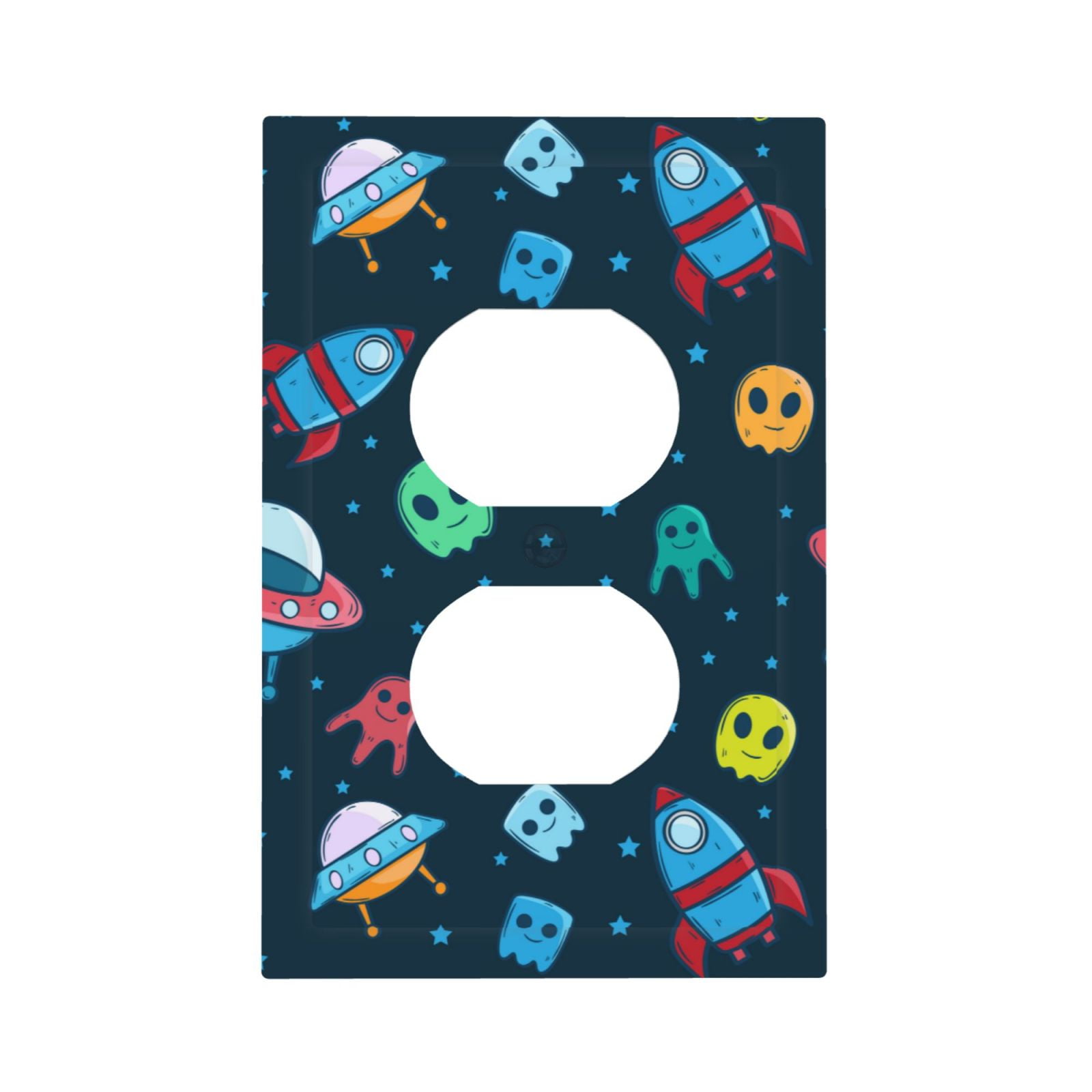 DouZhe 1-Gang Duplex Outlet Cover, Cartoon UFO Spaceship Rockets ...