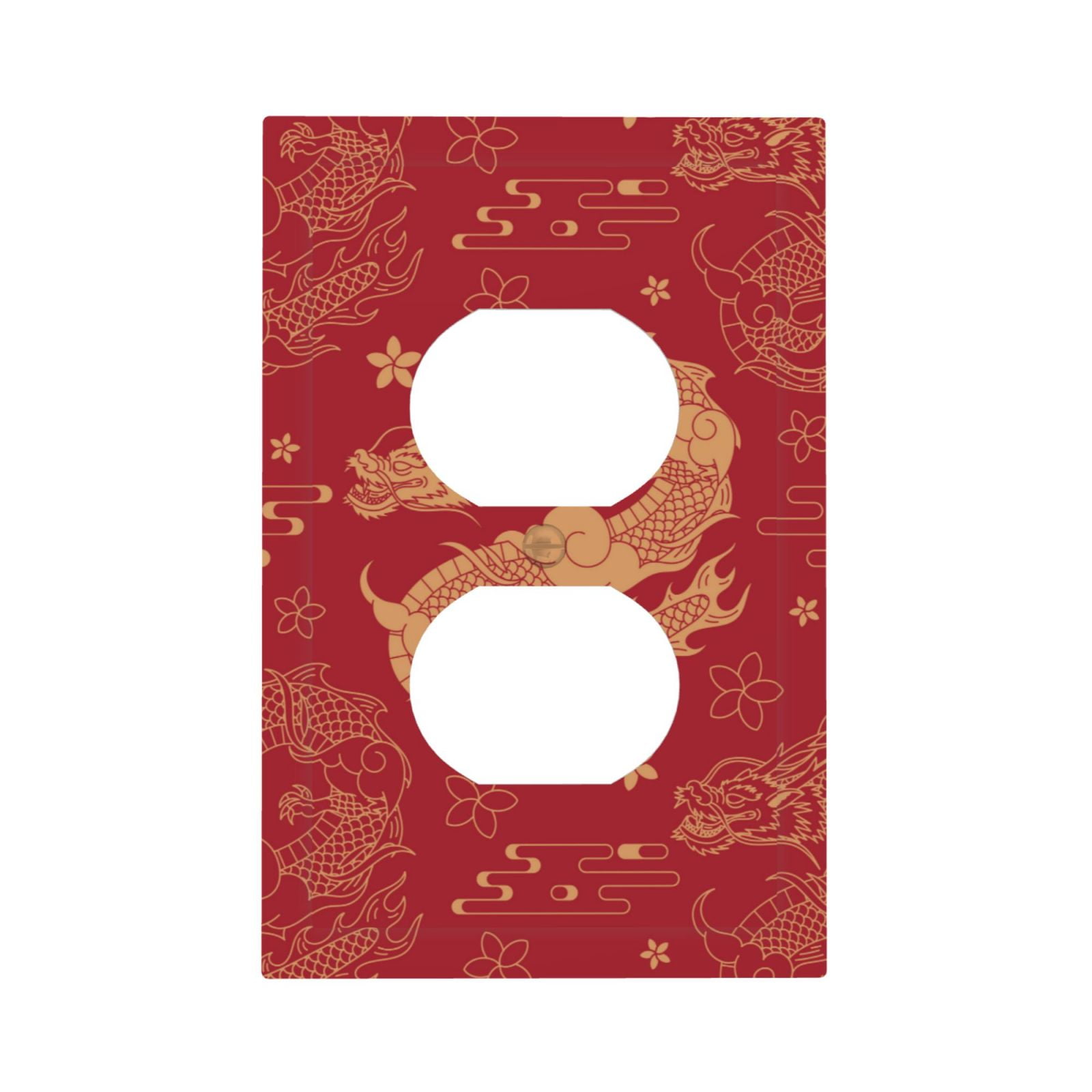 DouZhe 1-Gang Duplex Outlet Cover, Red Chinese Dragon Decorative Wall ...