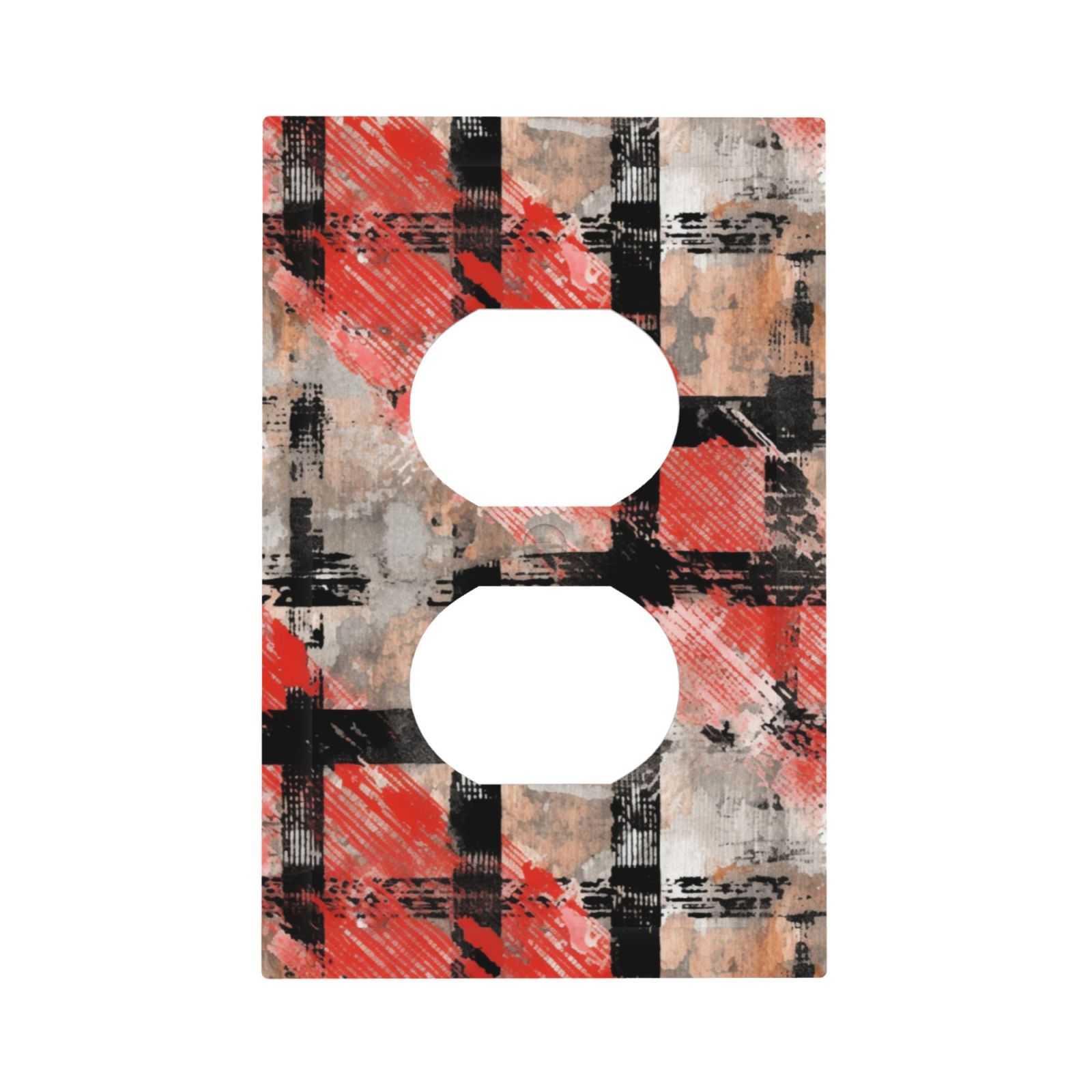 DouZhe 1-Gang Duplex Outlet Cover, Red and Black Wall Plaid Decorative ...