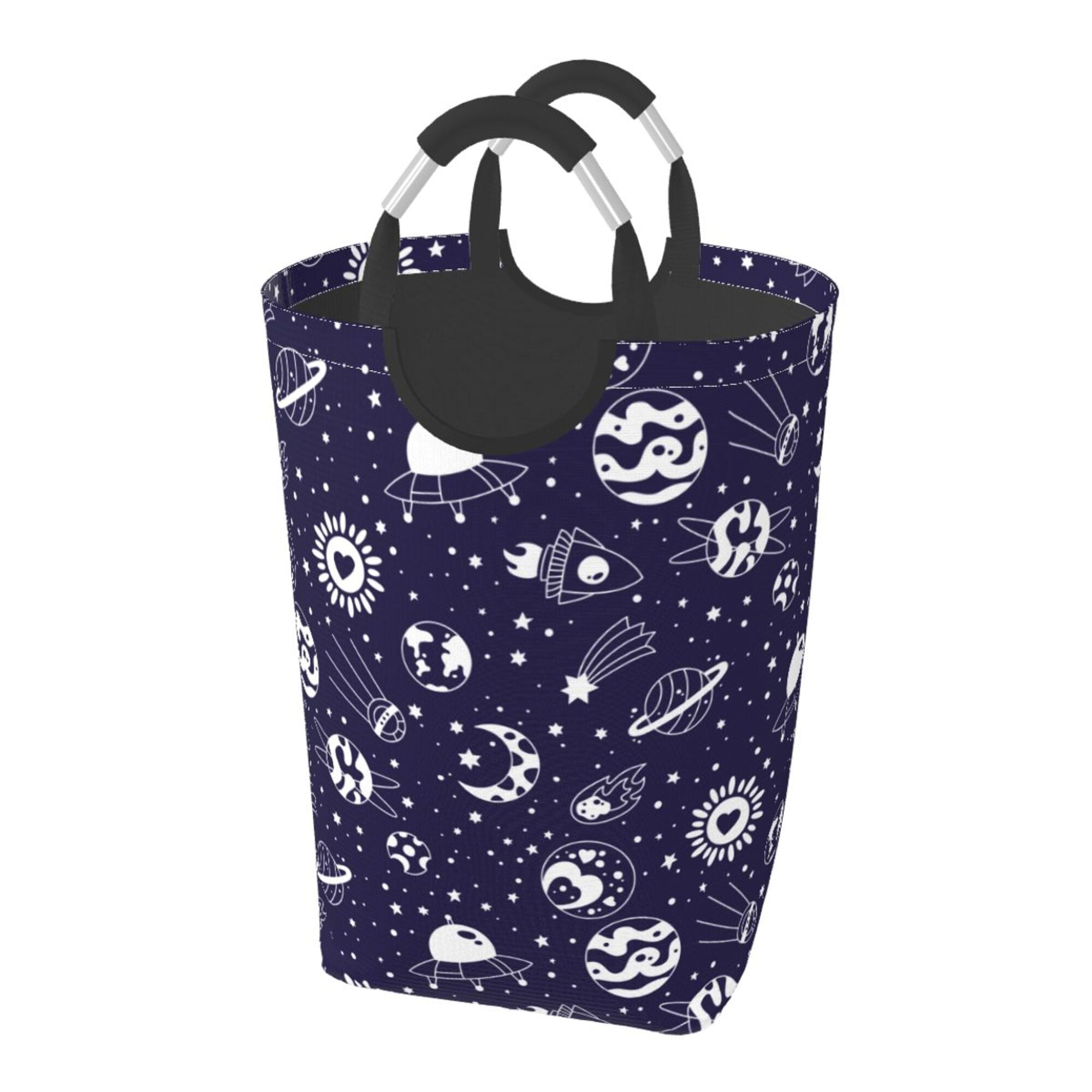 DouZhe 50L Rectangular Laundry Basket, Cartoon Blue Space Rocket Prints ...