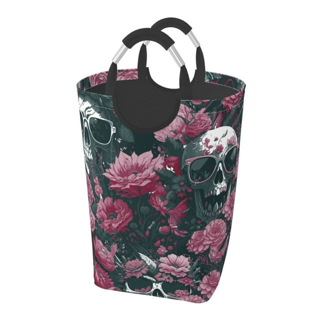 DouZhe 50L Rectangular Laundry Basket, Dead Skulls Pink Flowers Prints ...