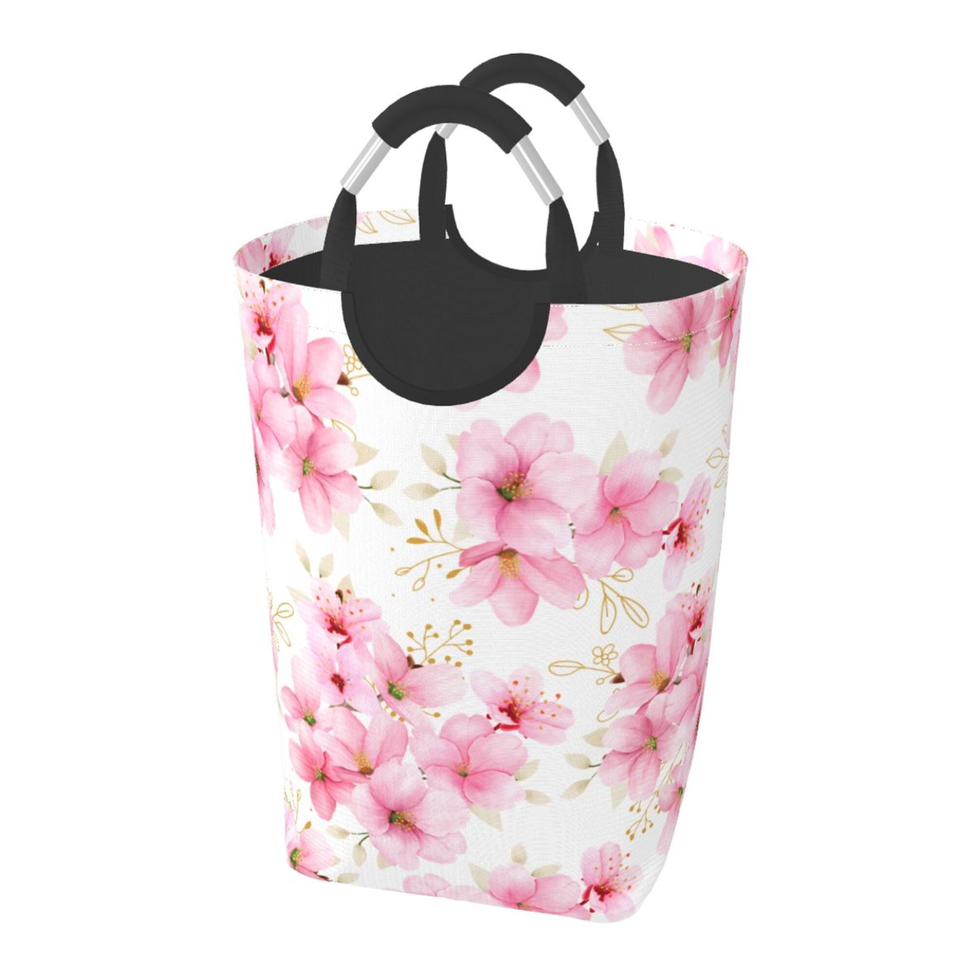 DouZhe 50L Rectangular Laundry Basket, Pink Watercolor Cherry Blossom ...