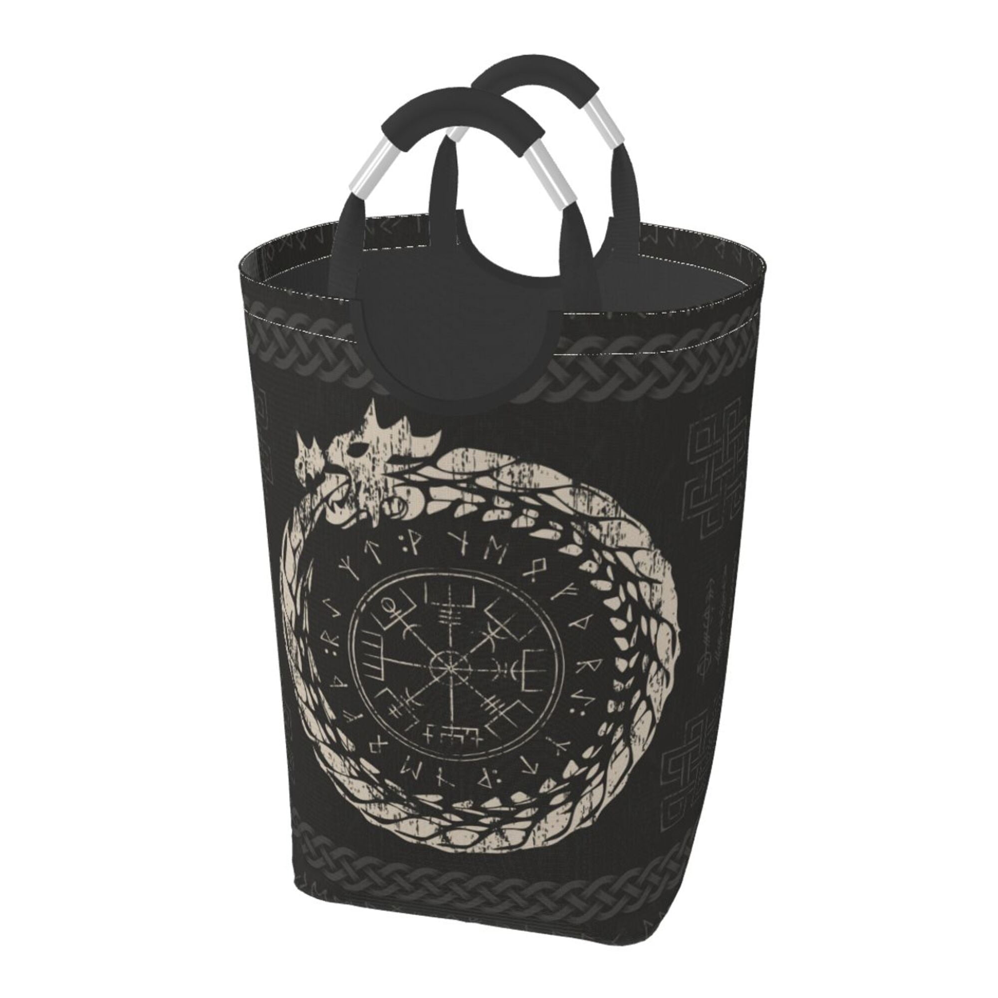 DouZhe 50L Rectangular Laundry Basket, Viking Runes Dragon Grey Prints ...