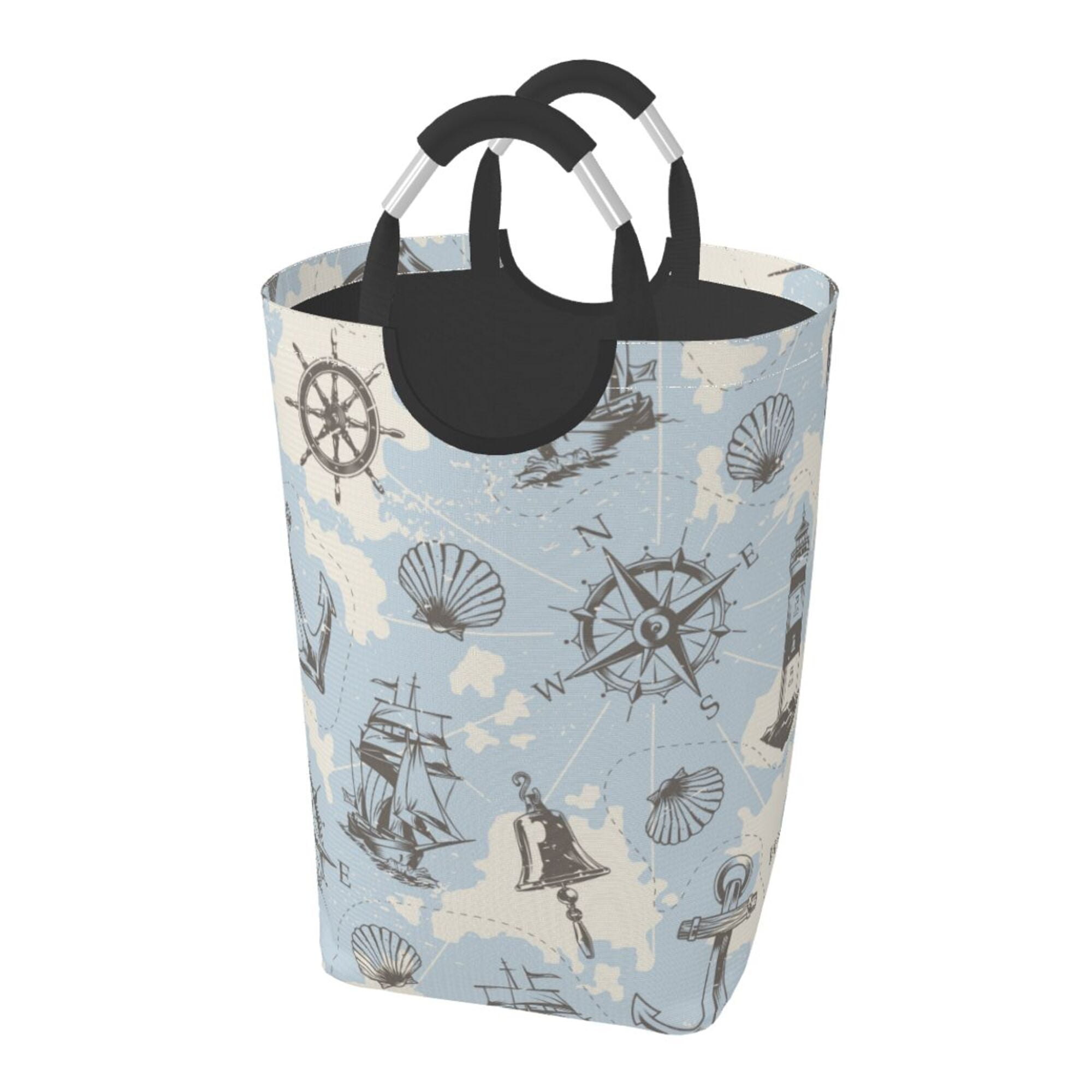 DouZhe 50L Rectangular Laundry Basket, Vintage Nautical Elements Prints ...
