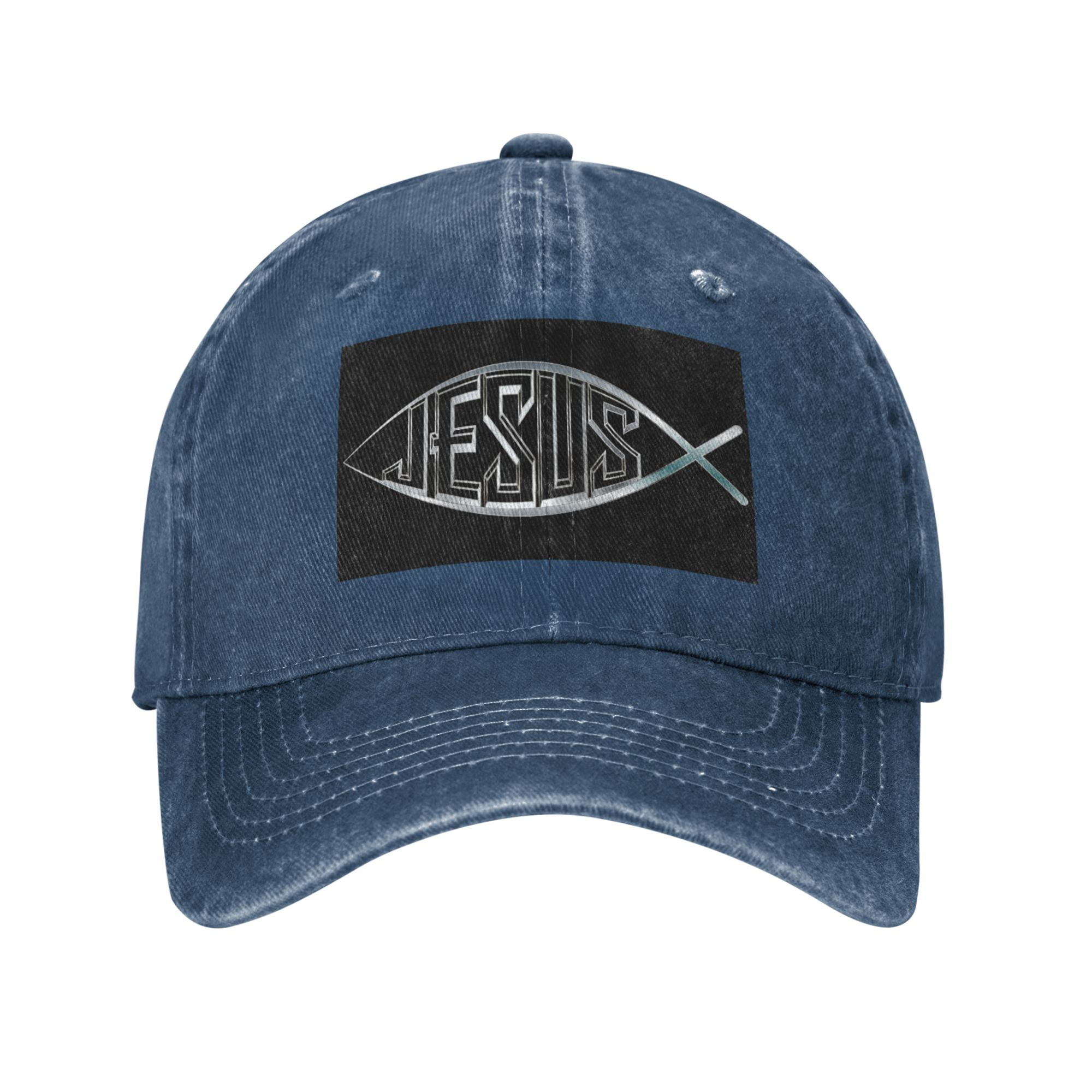 DouZhe Adjustable Washed Cotton Baseball Cap - Fish Art Jesus Text ...