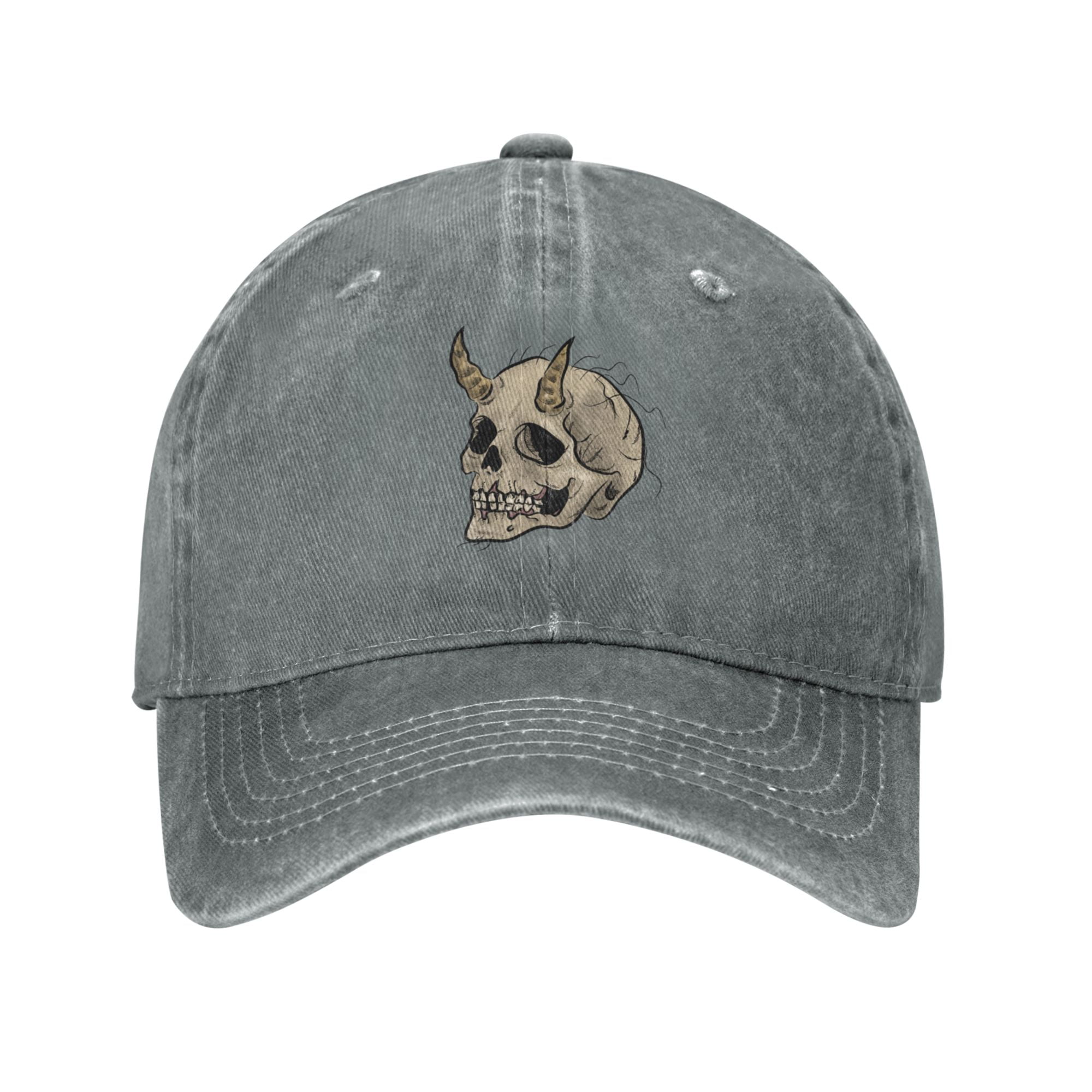 DouZhe Adjustable Washed Cotton Baseball Cap - Gothic Skull Demon Horns ...